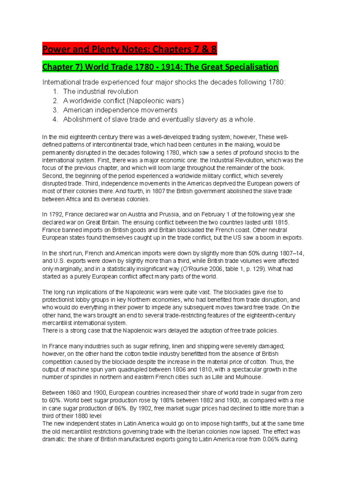 Chapter 7 8 PNP - Calum - Notes on Baten. - Power and Plenty Notes ...