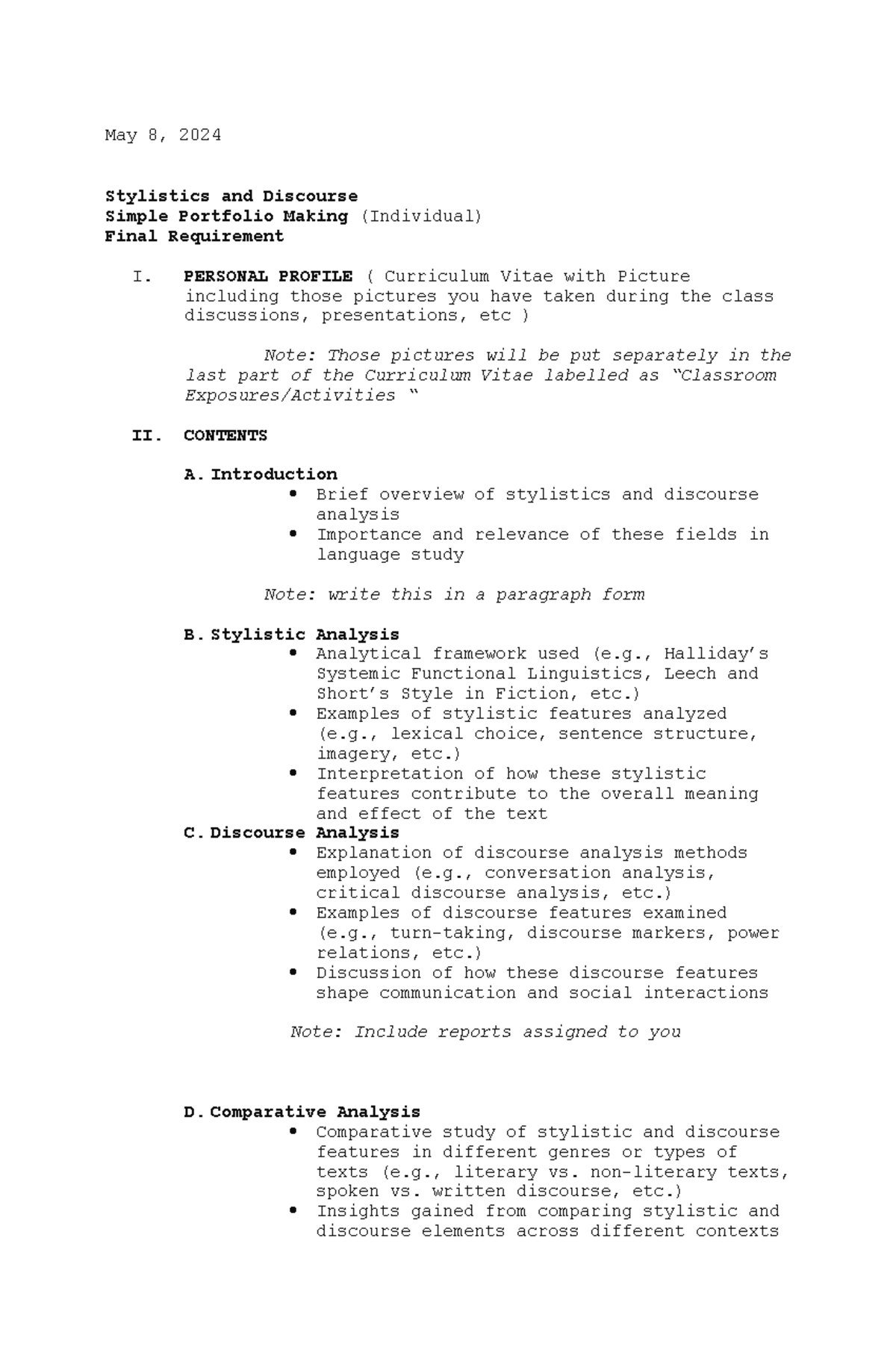 Final Requirement Stylistics and Discourse Analysis - May 8, 2024 ...