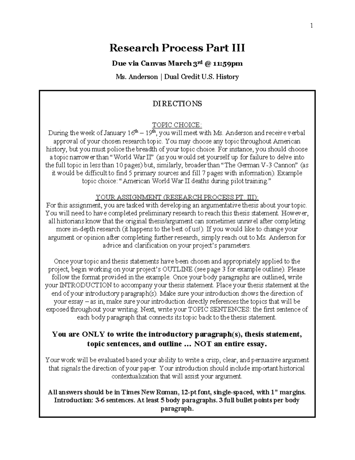 Research Process Part 3 (DUE March 3) - Research Process Part III Due ...