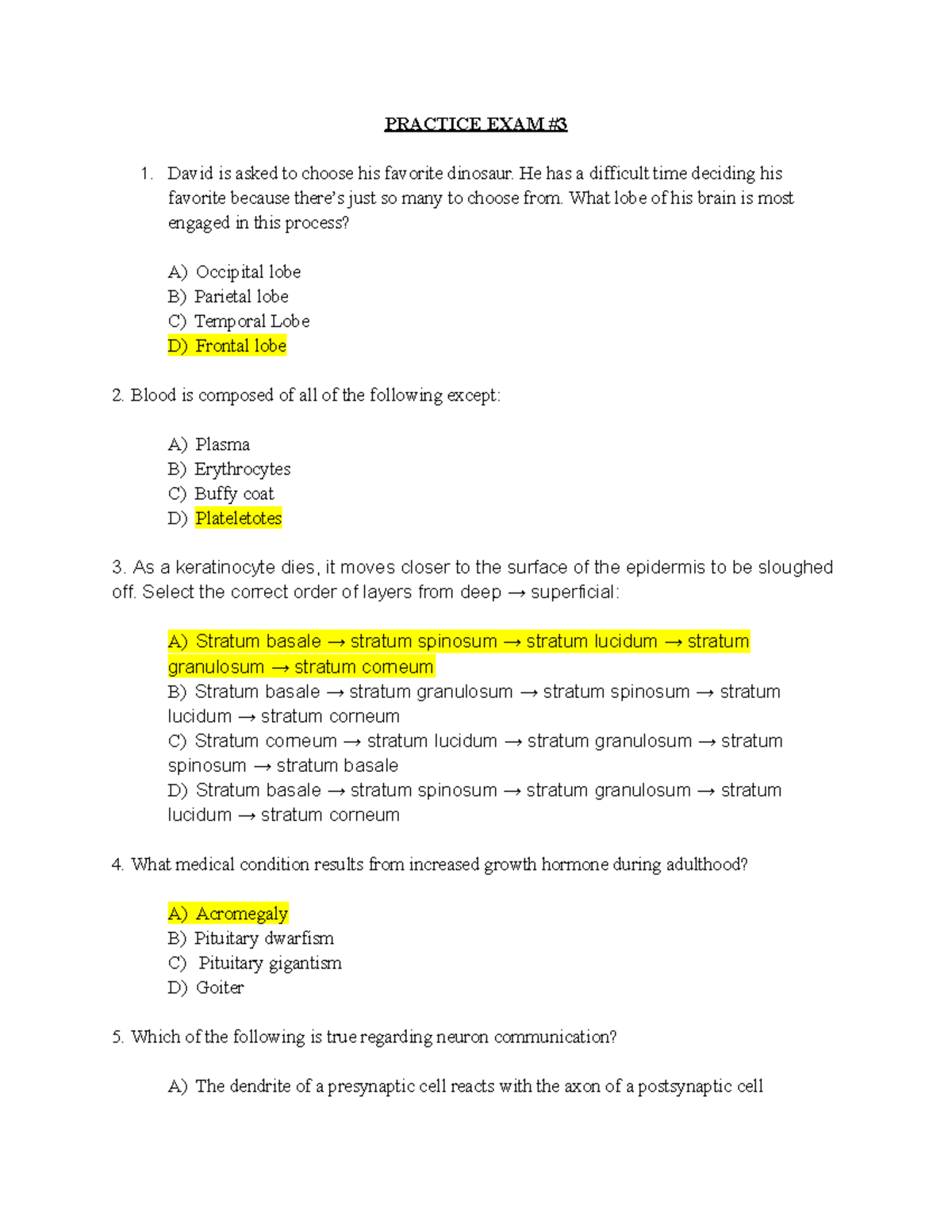 Practice EXAM #3 - PRACTICE EXAM David is asked to choose his favorite ...