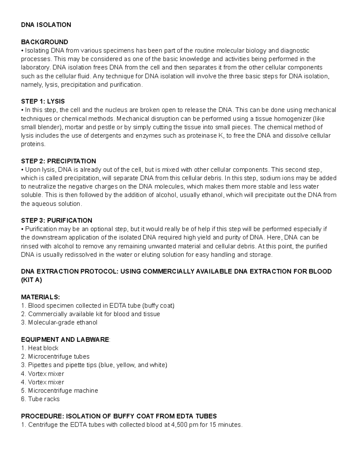 Molbio-LAB- Midterms - Molbio Lab Def. Of Terms - DNA ISOLATION ...