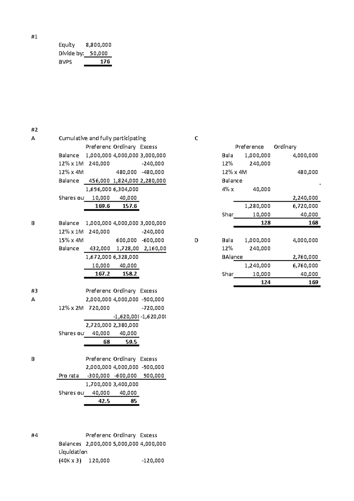 BVPS Tutorial Work - Equity 8,800, Divide by:-50,000- A Cumulative and ...