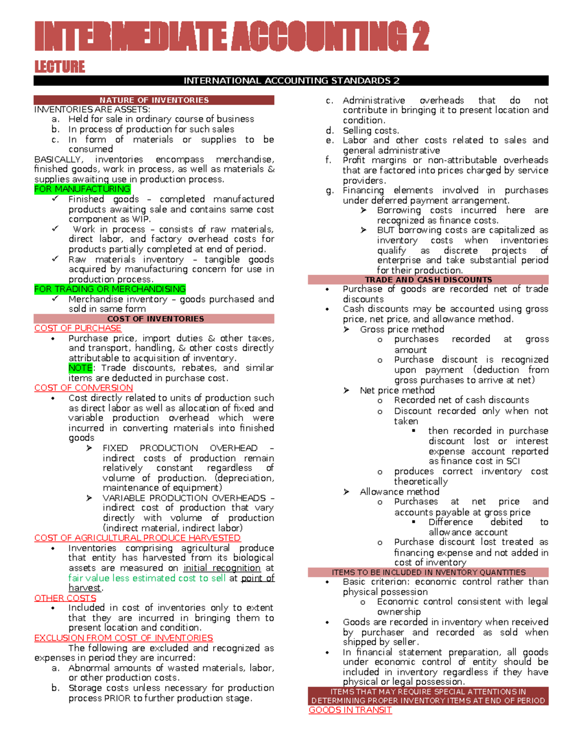 Intacc 2 Transes - summary notes - INTERMEDIATE ACCOUNTING 2 LECTURE ...