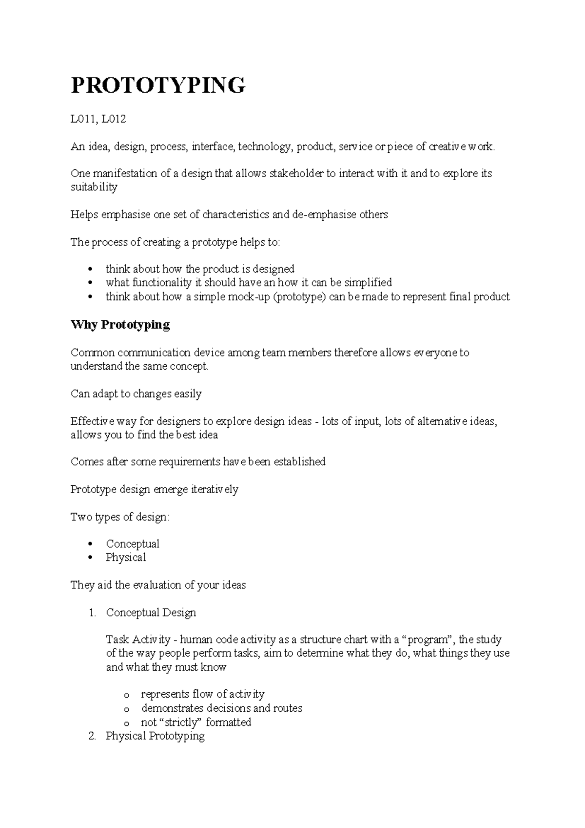 Human Computer Notes 3 - PROTOTYPING L011, L An idea, design, process ...