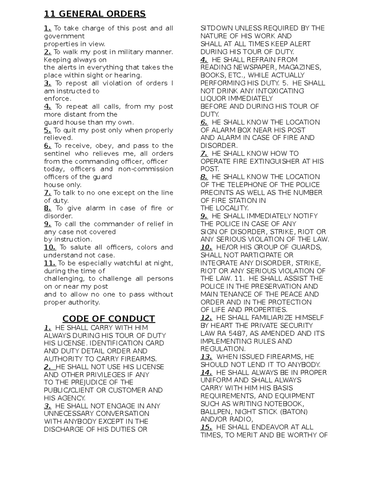 11 General Orders - 11 GENERAL ORDERS To take charge of this post and ...