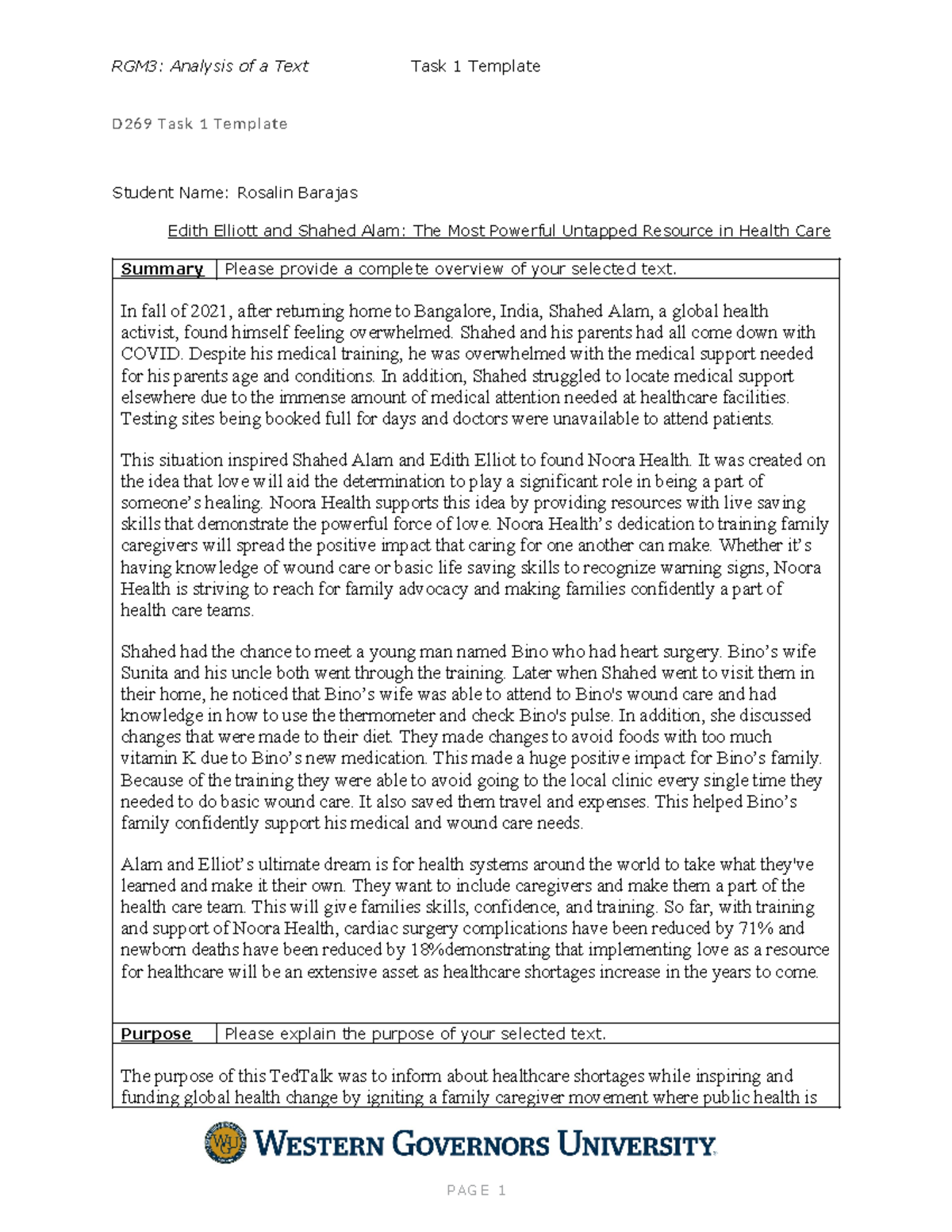 D269 Task 1 - task 1 - RGM3: Analysis of a Text Task 1 Template D269 Task 1 Template Student ...