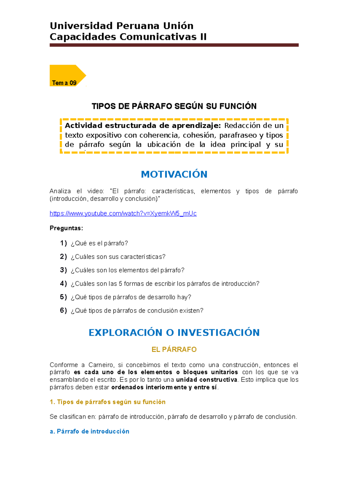 Tema 9 Párrafos según función - Rúbrica para texto expositivo ...