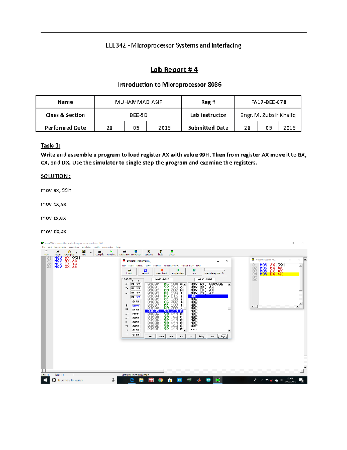Asiflab 4 - EEE342 - Microprocessor Systems and Interfacing Lab Report # 4 Introduction to - Studocu
