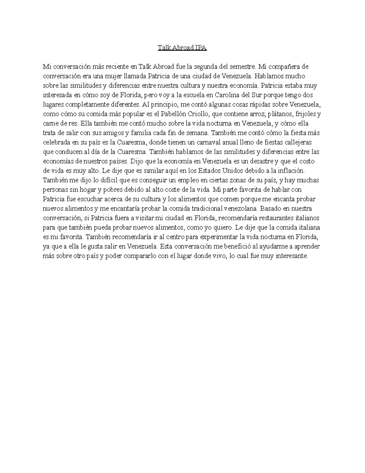 Talk Abroad IPA-2 - Summarizing conversation with someone from another ...