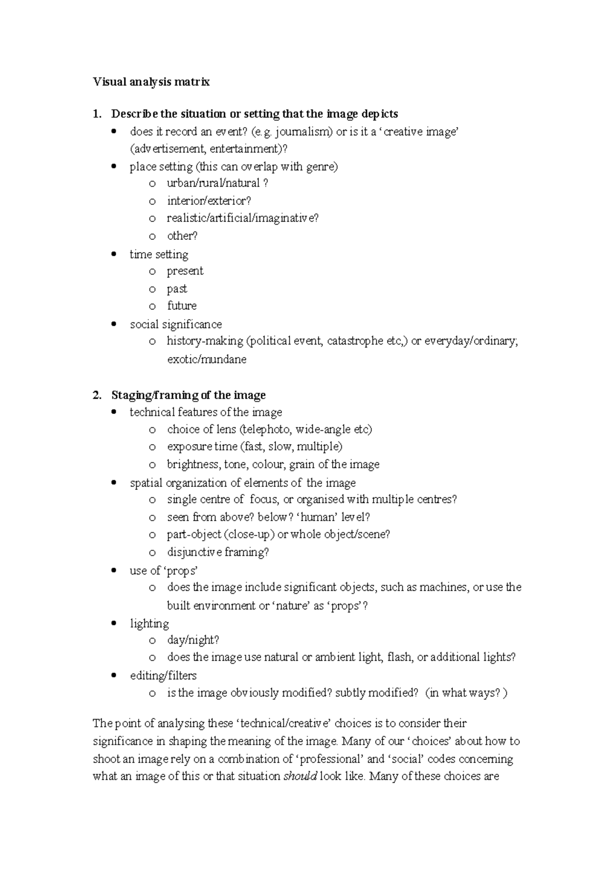 02 Visual analysis semiotic matrix-1 - Visual analysis matrix Describe ...