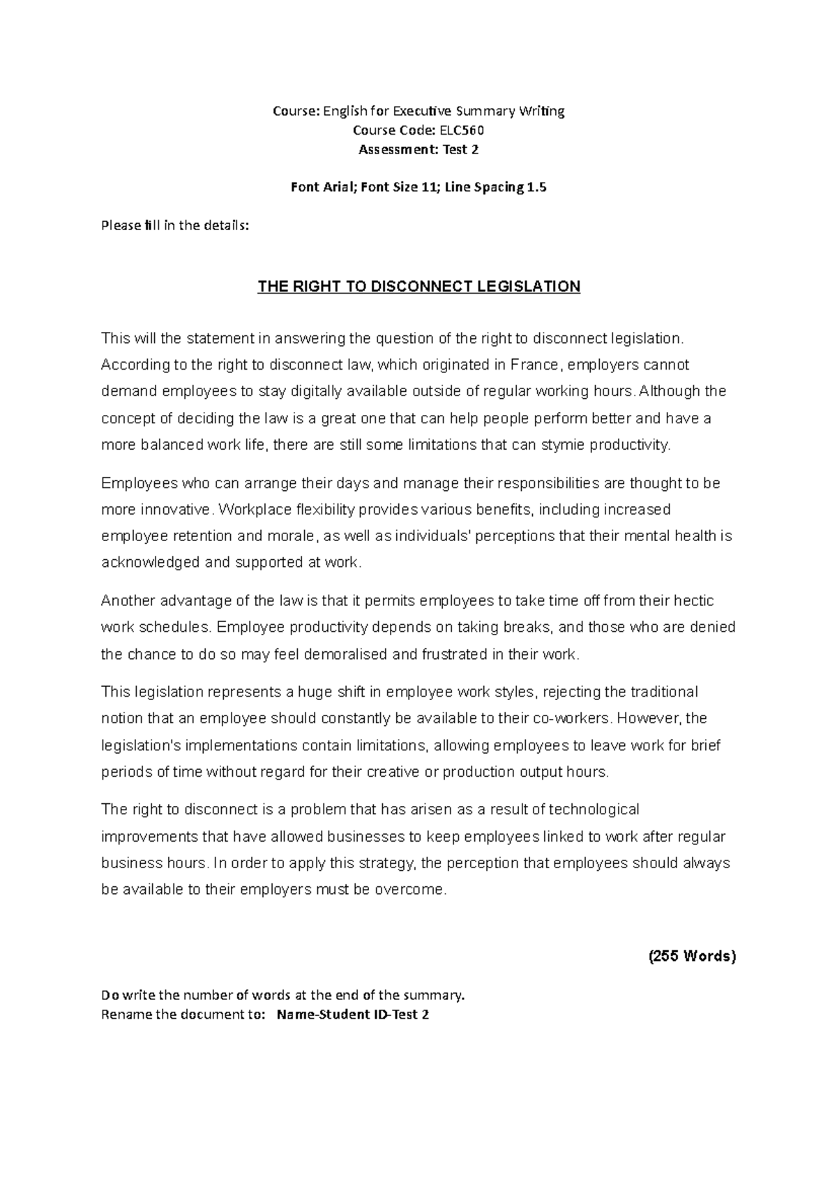 ELC560 template-Test2 - Course: English for Executive Summary Writing ...