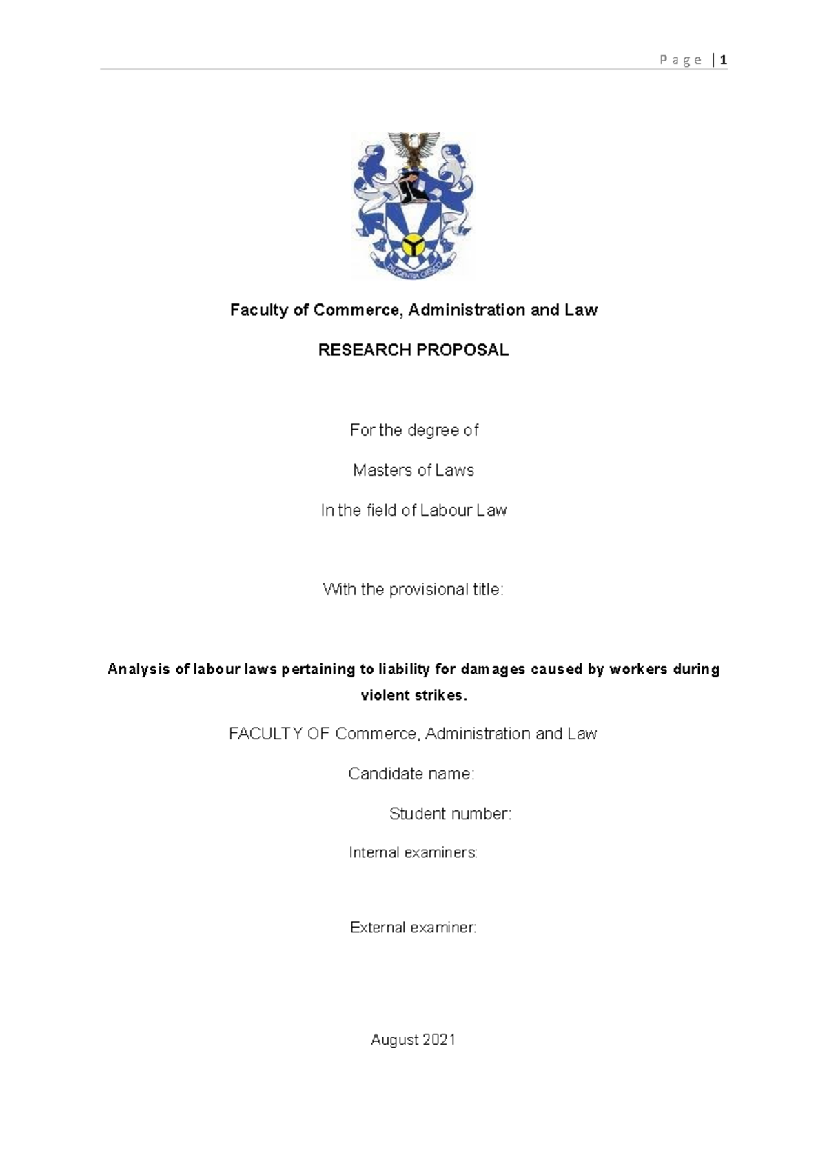 Sample OF Doctrinal Legal Research Proposal - Faculty of Commerce ...