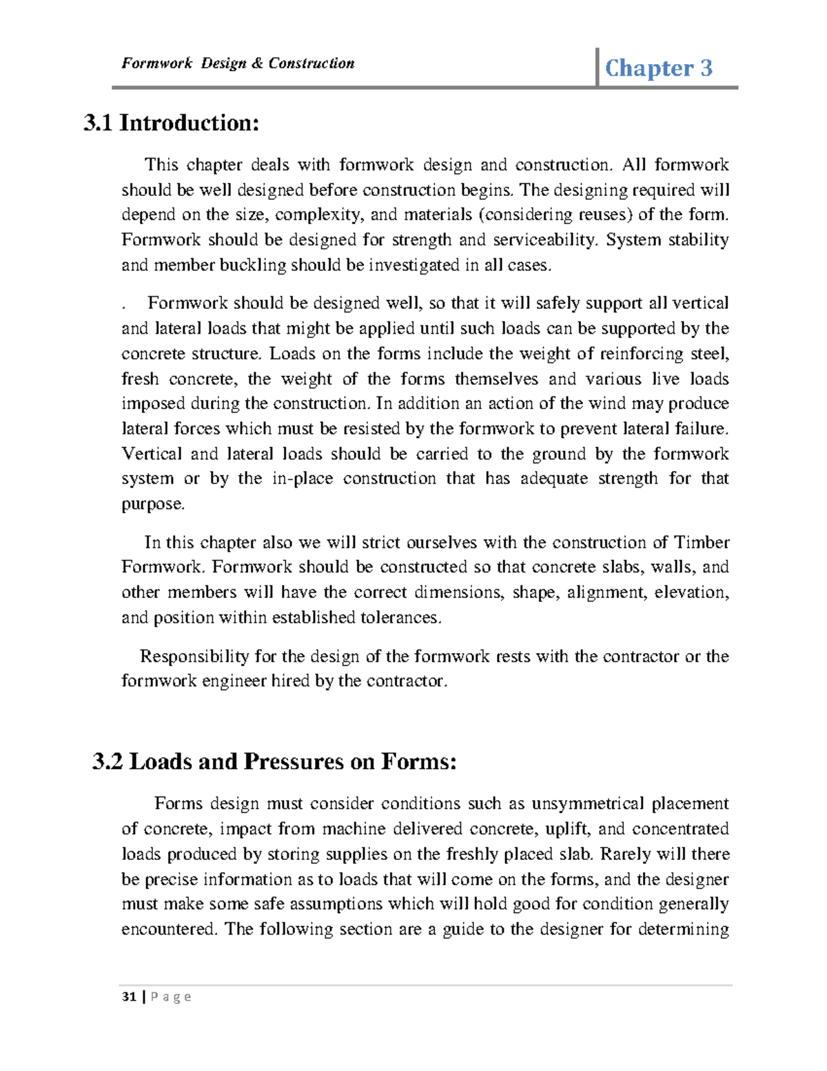 Formwork Design & Construction - 3 Introduction: This chapter deals ...