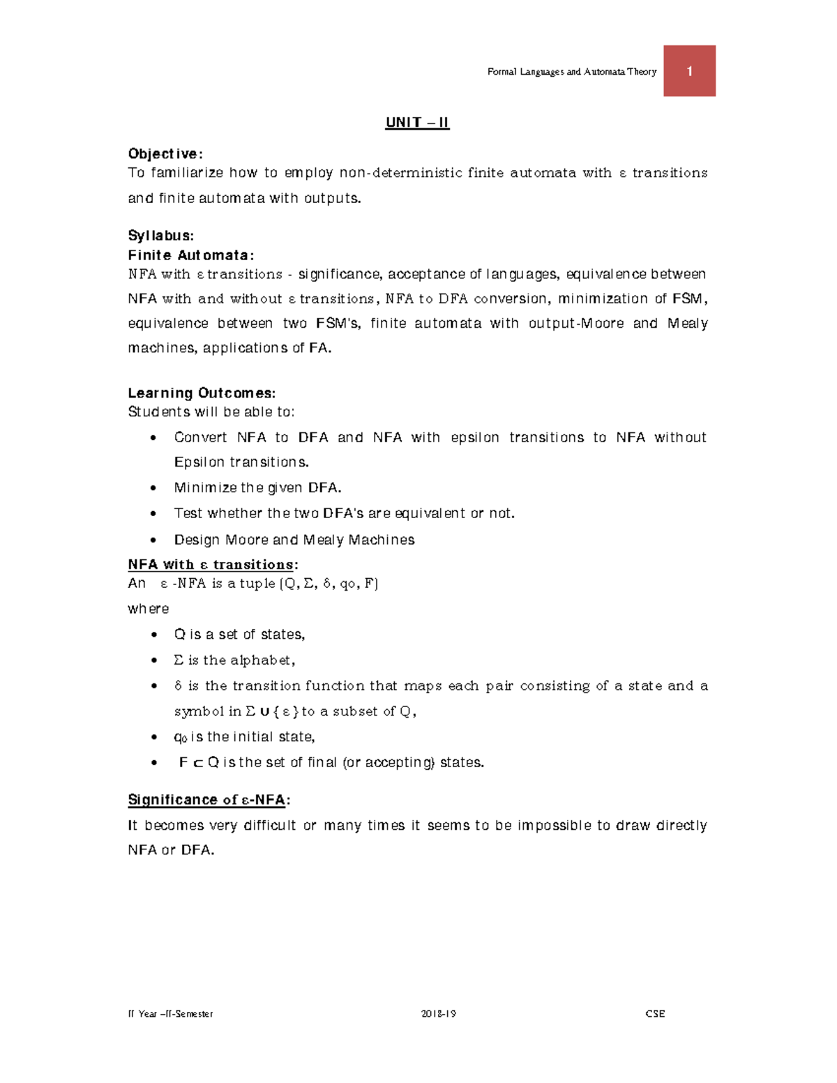 UNIT II LM FLAT - Unit 2 notes - UNIT – II Objective: To familiarize ...