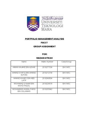 Simulation FIN377 UITM - / SAT FBM Sep 2020 Student’s Name : Student’s ...