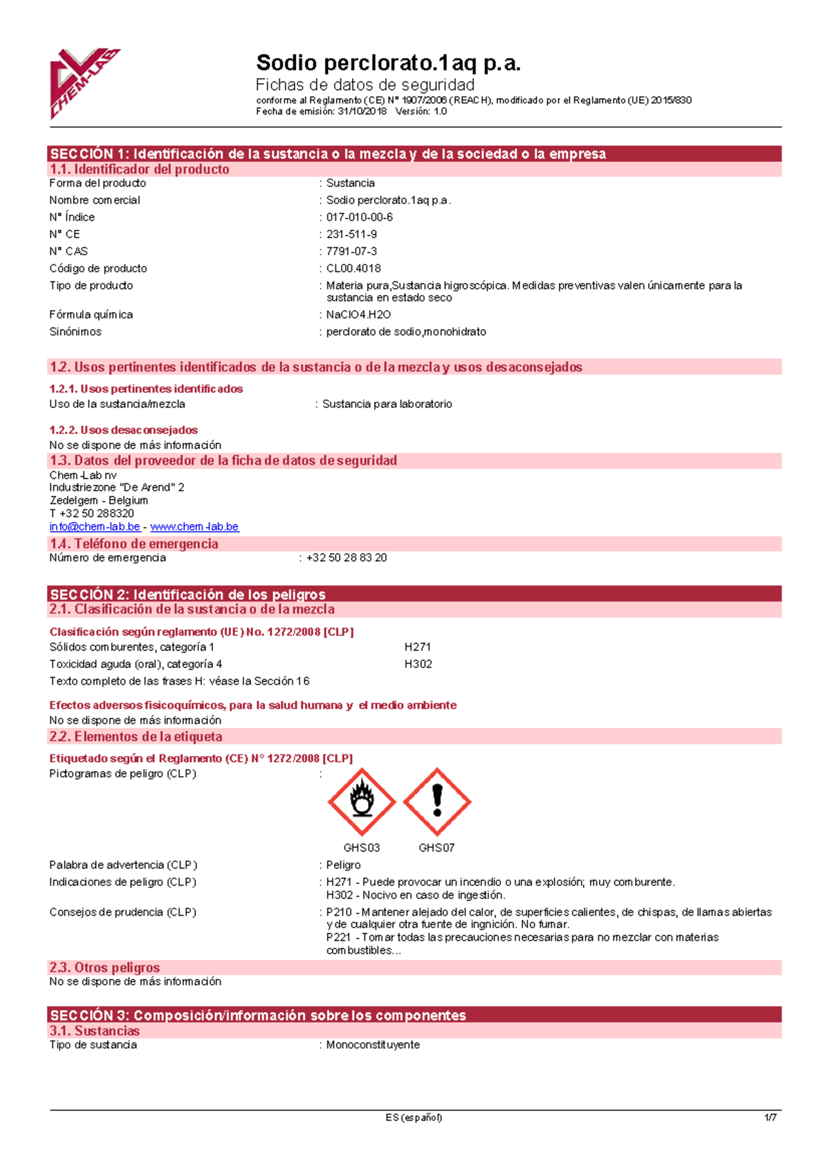 Perclorato - Perclorato de sodio - Fichas de datos de seguridad ...