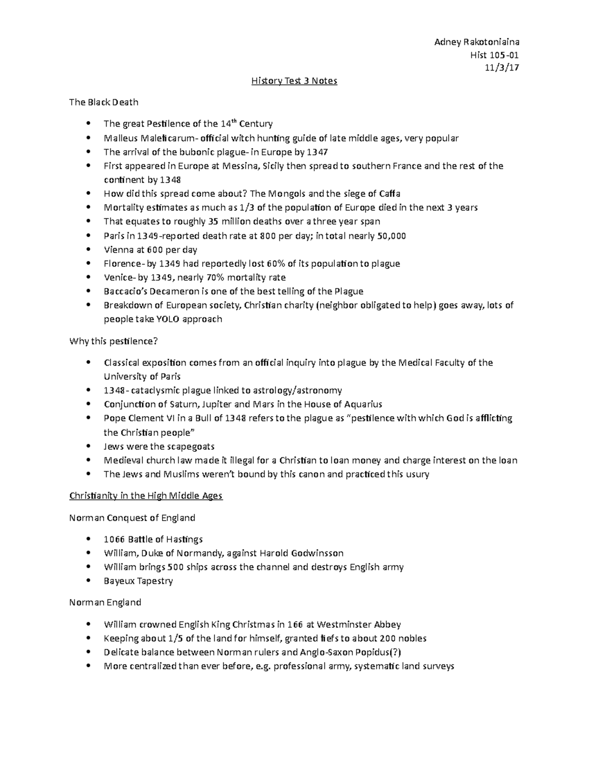 Hist Test 3 Notes - Hist 105- 11/3/ History Test 3 Notes The Black ...