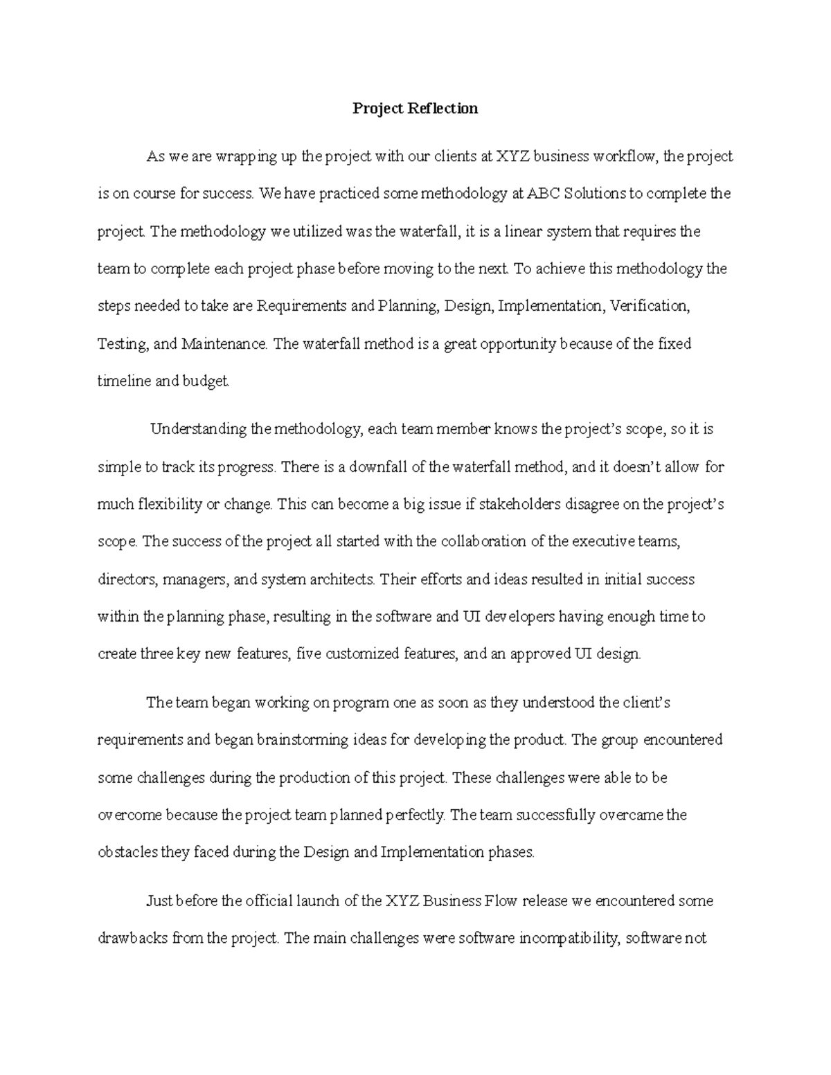 Project 3 - good work - Project Reflection As we are wrapping up the ...