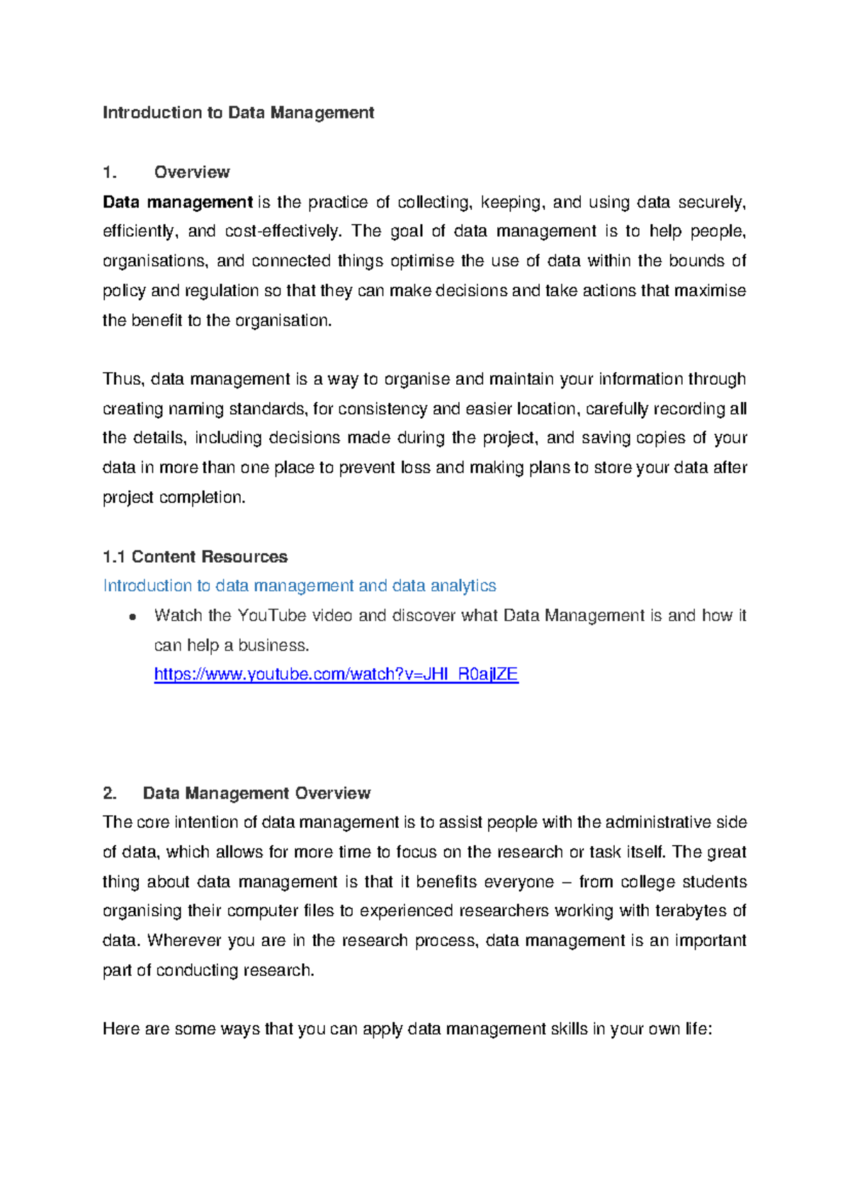 Introduction to Data Management Week 1 2024 - Introduction to Data ...