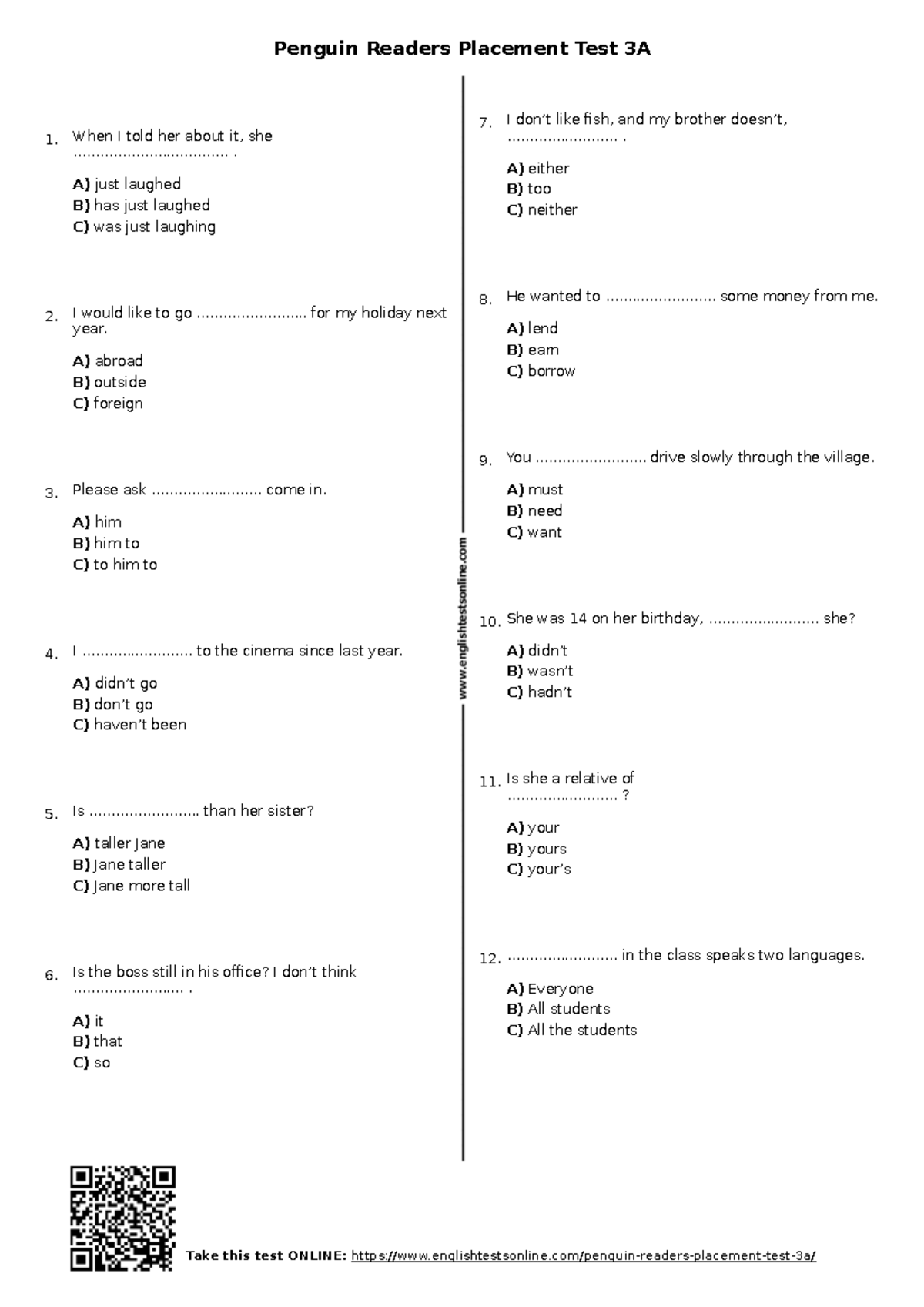 796 penguin-readers-placement-test-3a englishtestsonline - When I told ...