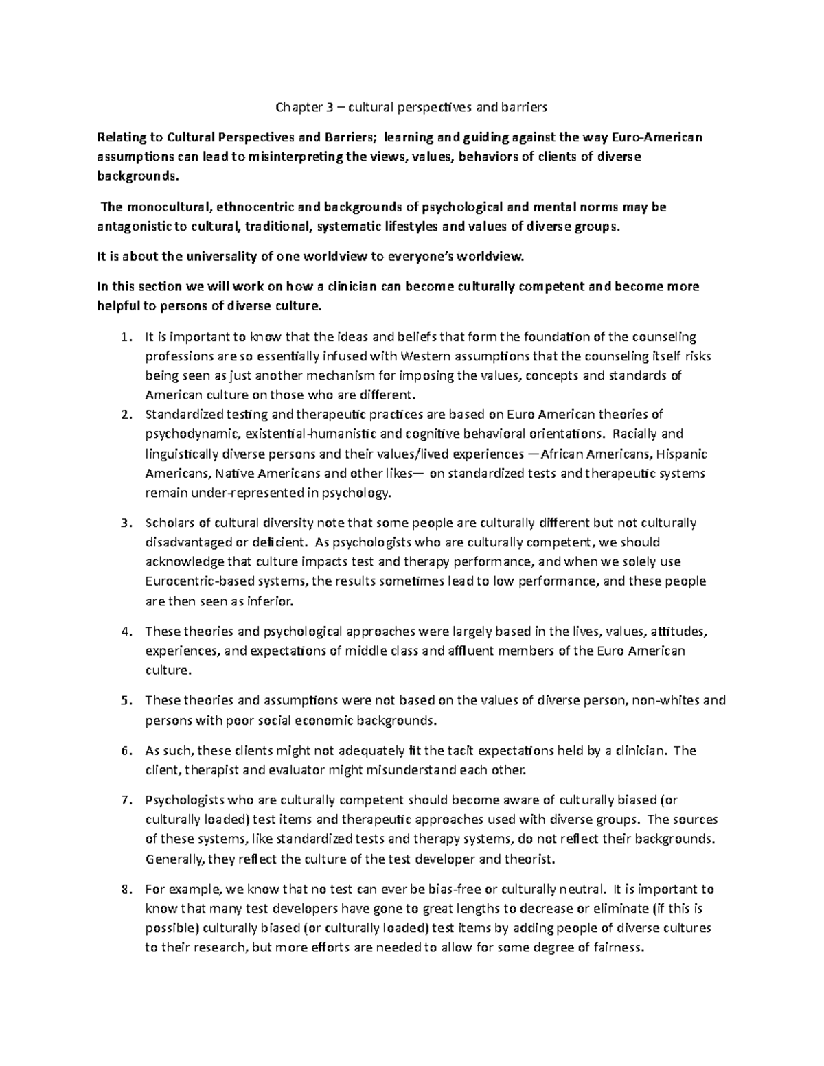 Chapter 3 - Chapter 3 – cultural perspectives and barriers Relating to ...