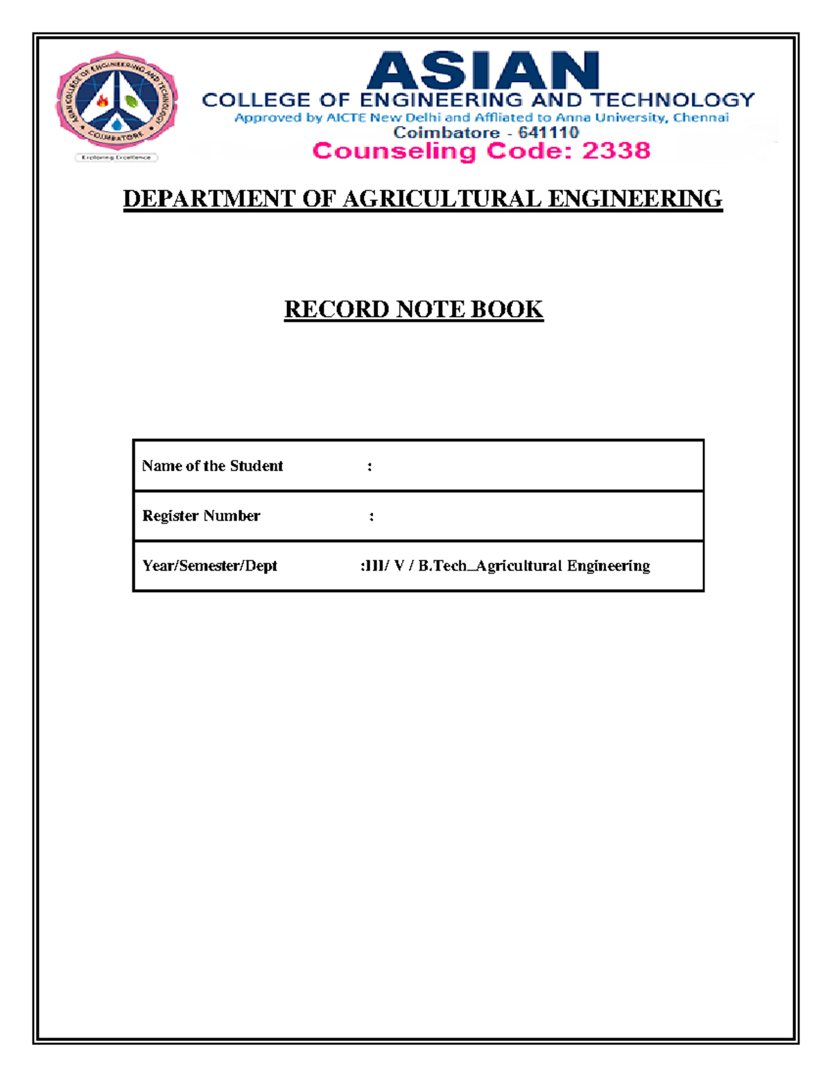 AI3511 - Farm Machinery Laboratory Manual - DEPARTMENT OF AGRICULTURAL ...