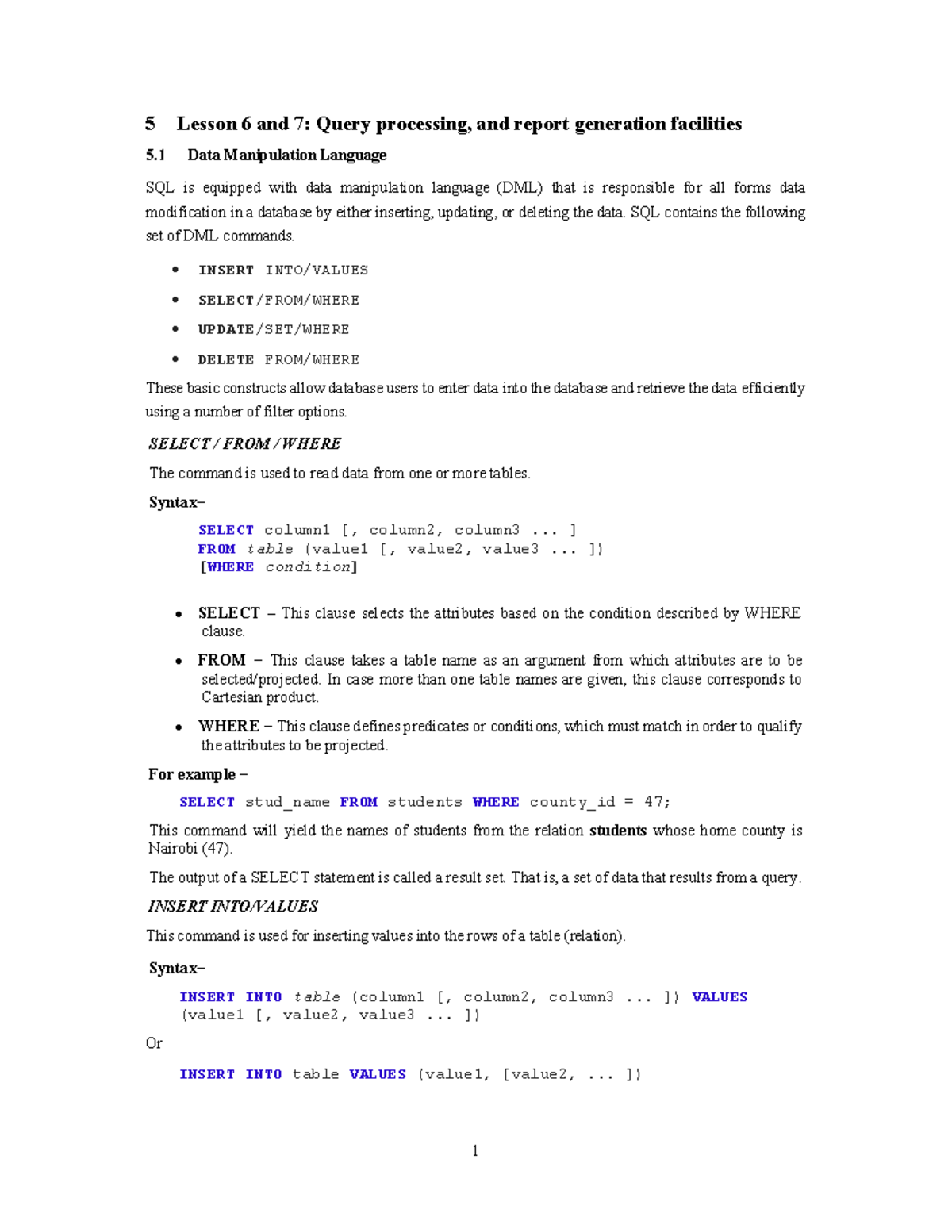 Lesson-0607 Writing Simple SQL statements - 5 Lesson 6 and 7: Query ...