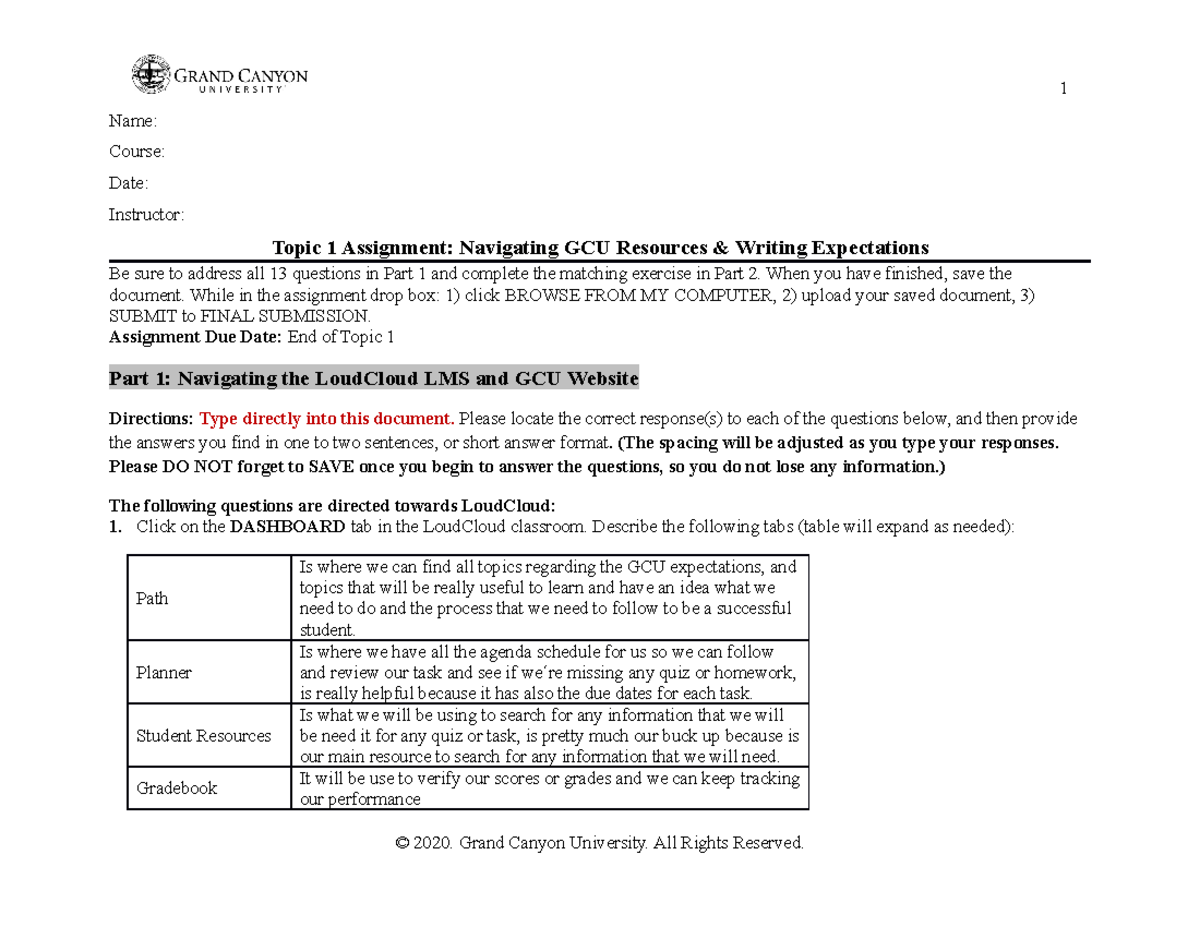 UNV-103-T1- GCUResourcesand Writing Expectations Worskheet-Online - 1 ...