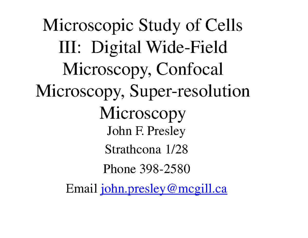 Lec 3 Microscopy III (Jan 18, 2022) - Microscopic Study of Cells III ...