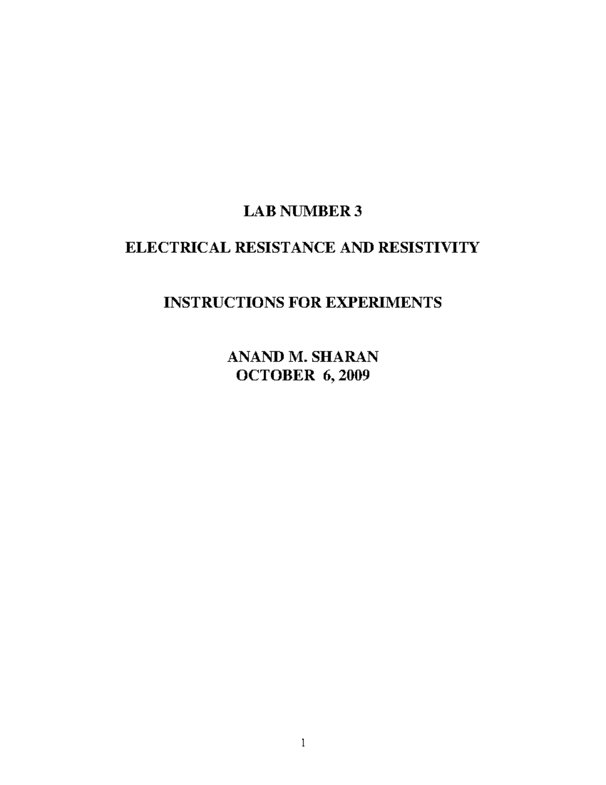 Electrical Resistance AND Resistivity lab 3 october 6, 2009 - LAB ...