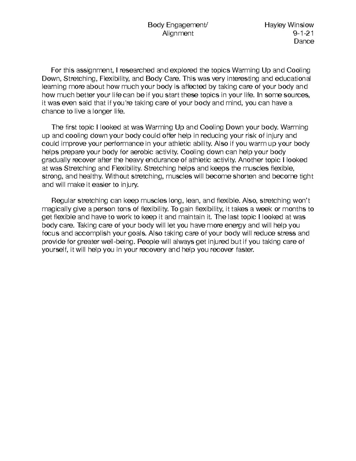 Body Engagement: Alignment - Body Engagement/ Alignment Hayley Winslow ...