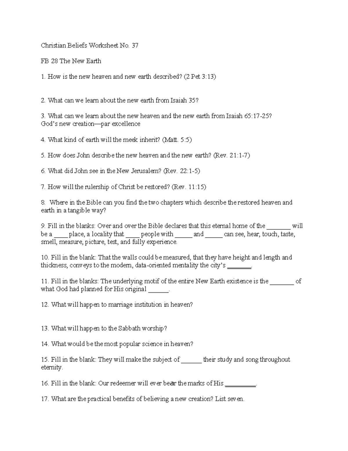Ch B Worksheet 37 - Christian Beliefs Home Work - Christian Beliefs ...