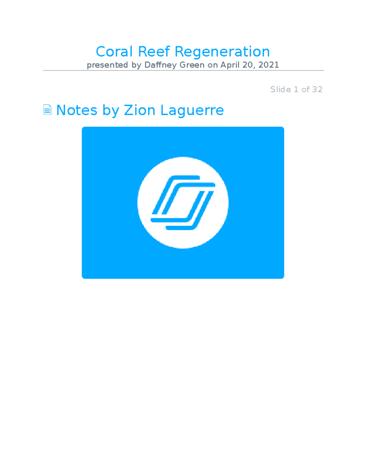 Coral Reef Regeneration Notes by Zion Laguerre - Coral Reef ...