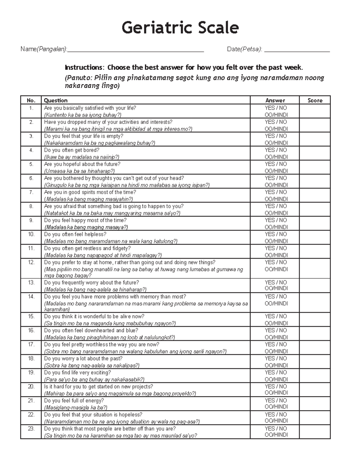 Geriatric Depression Scale LONG Version-converted - Geriatric Scale ...