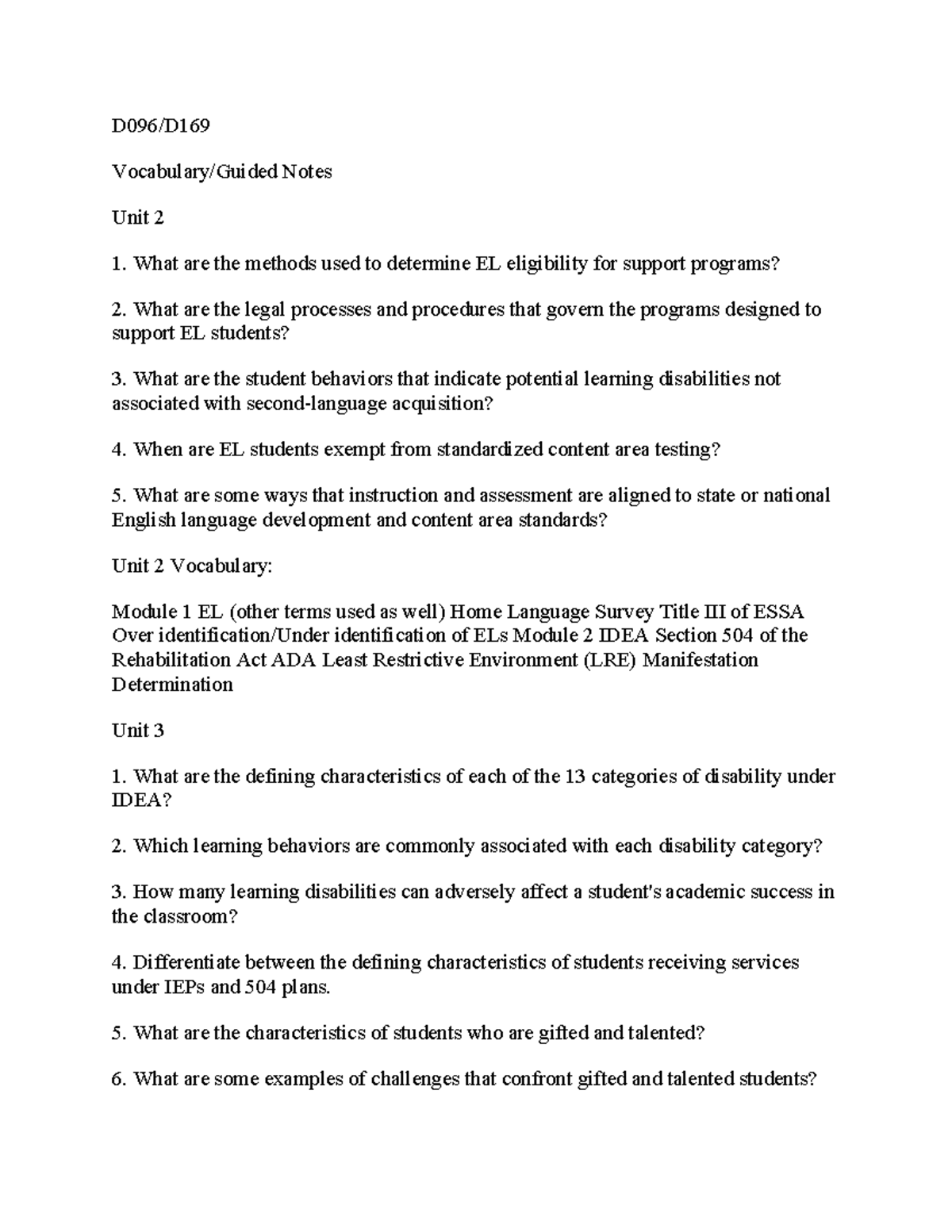 D096 OA TEST Vocab - D096/D Vocabulary/Guided Notes Unit 2 What are the ...