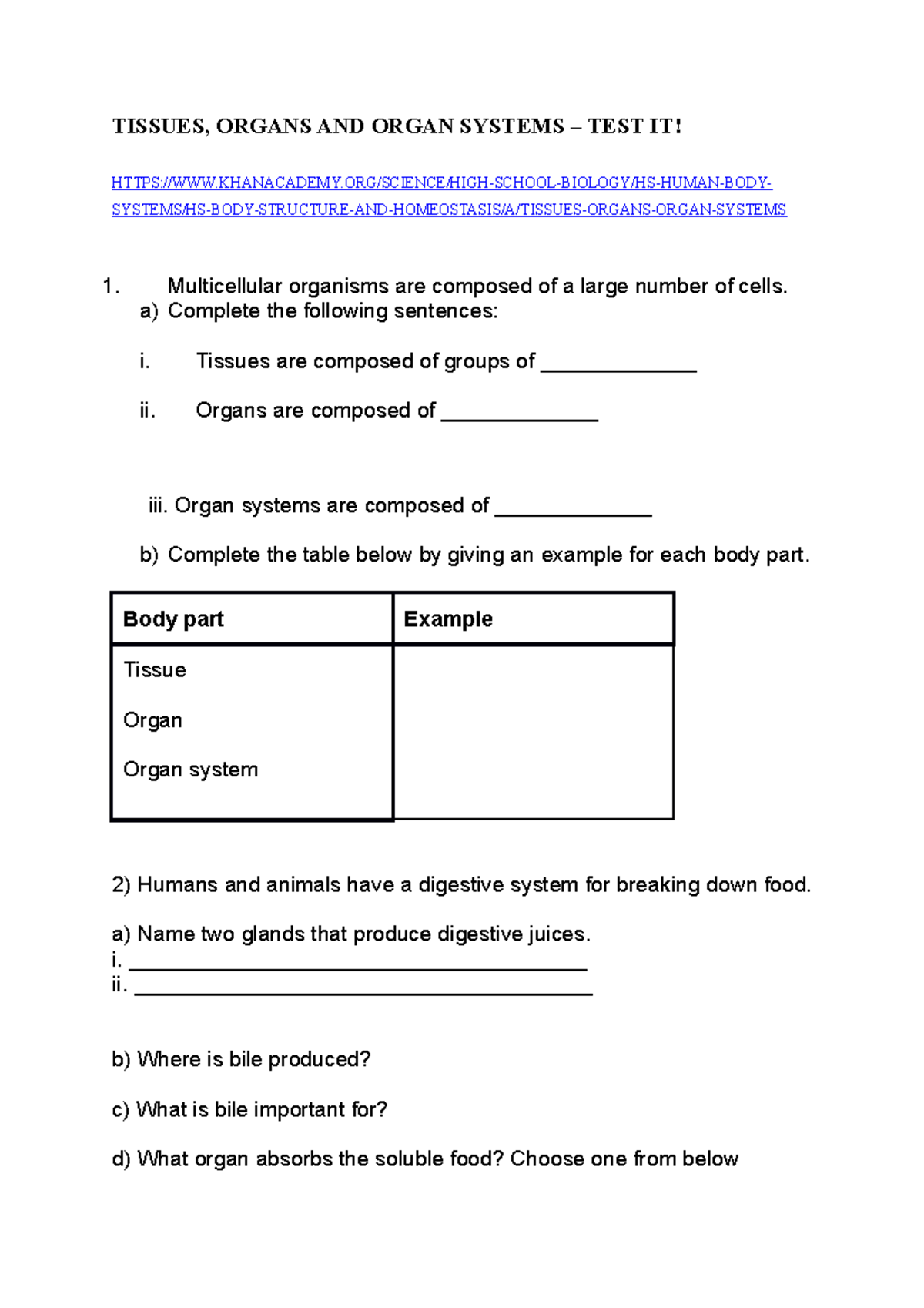 Tissues week assignment detail and layout given - TISSUES, ORGANS AND ...