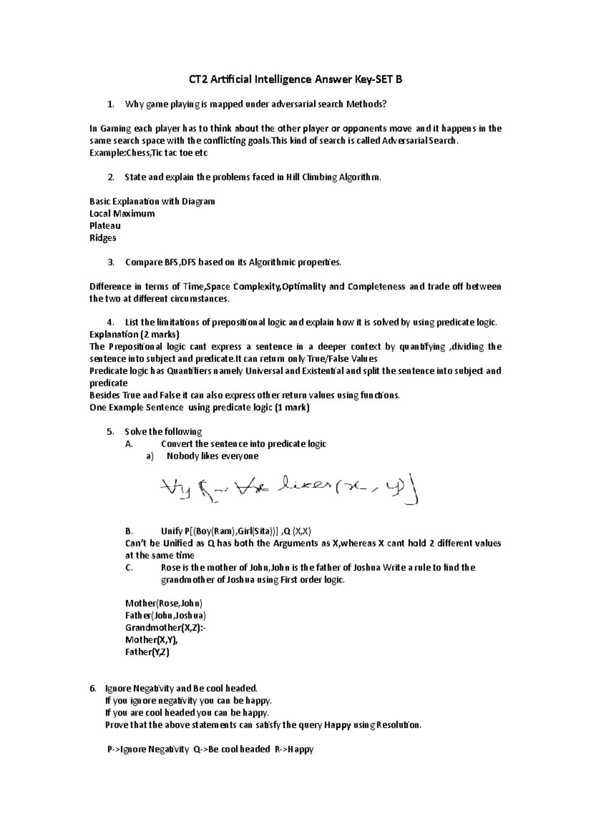 CT2 Answer Key Set B - THIS IS A IMPORTANT DOCUMENT. - CT2 Artificial Intelligence Answer Key ...