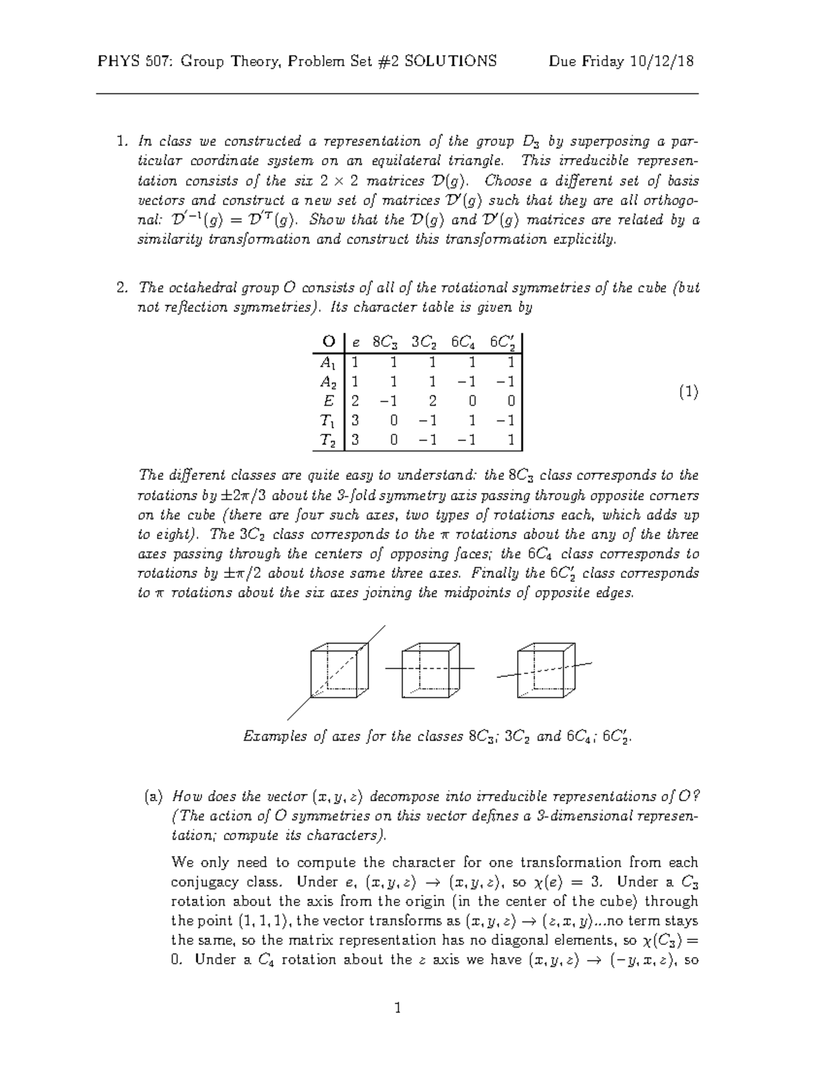 Phys 507 Homework 2 solution - PHYS 507: Group Theory, Problem Set #2 ...