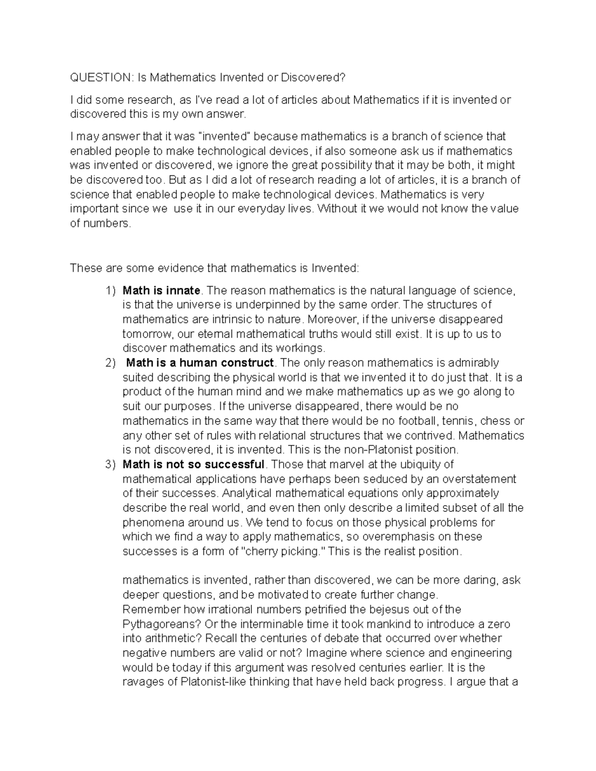 Is Mathematics Invented Or Discovered Essay QUESTION Is Mathematics