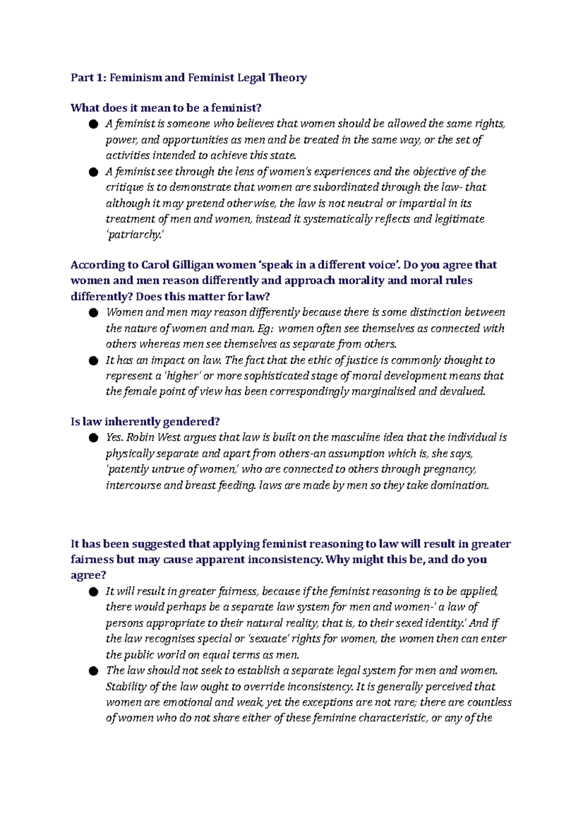 Tutorial work - 1 - Detailed answers for feminist tutorial questions ...