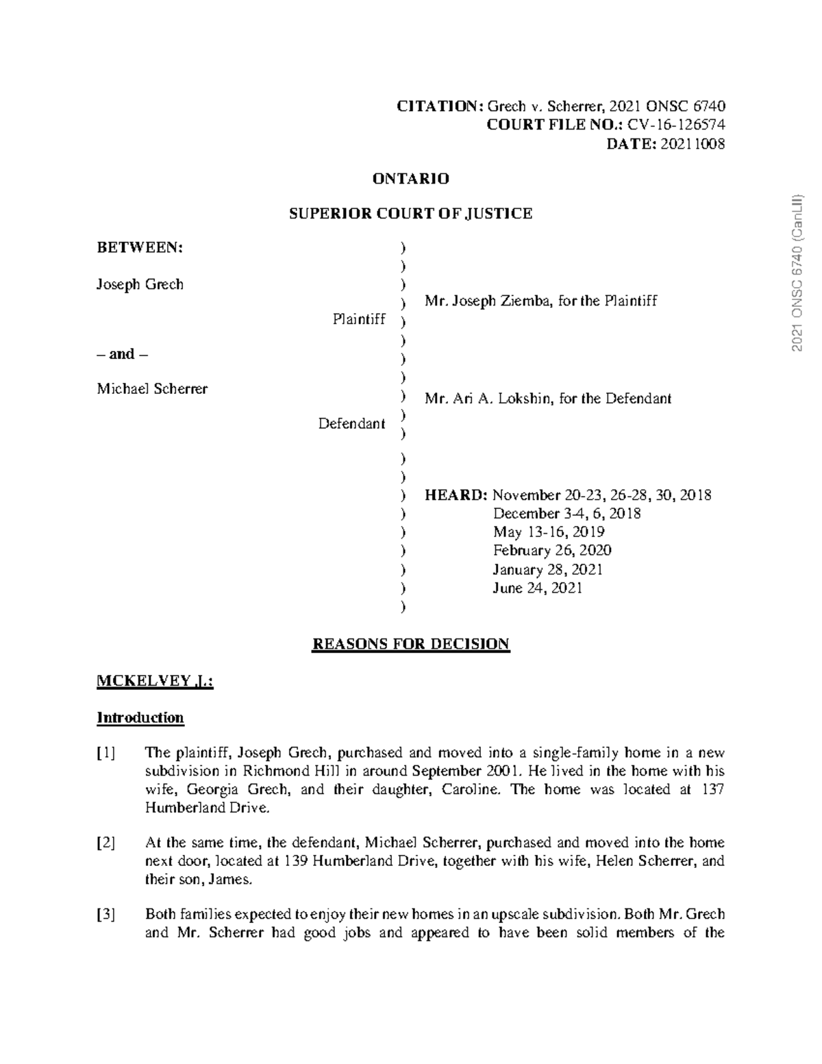 Grech vs scherrer - CASE STUDY - CITATION: Grech v. Scherrer, 2021 ONSC 6740 COURT FILE NO.: CV ...