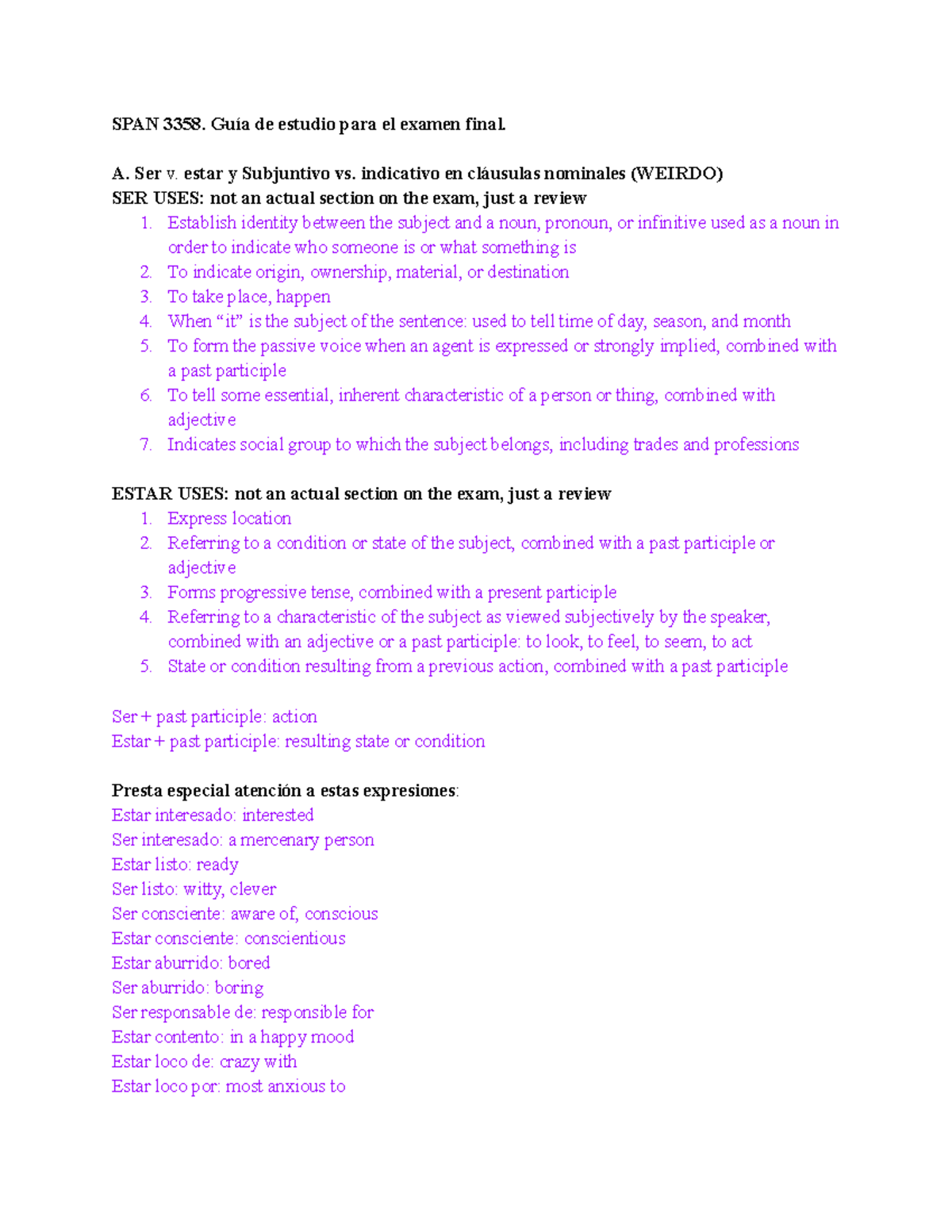 SPAN 3358 Exam Study Guide - SPAN 3358. Guía de estudio para el examen ...