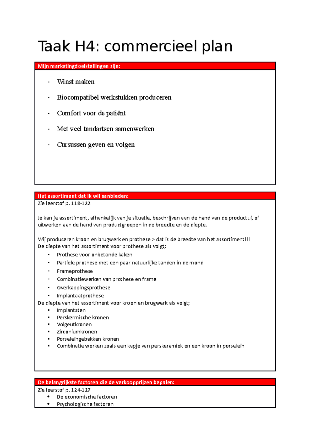 TAAK H4 commercieel plan (1) ooo - Taak H4: commercieel plan Mijn ...