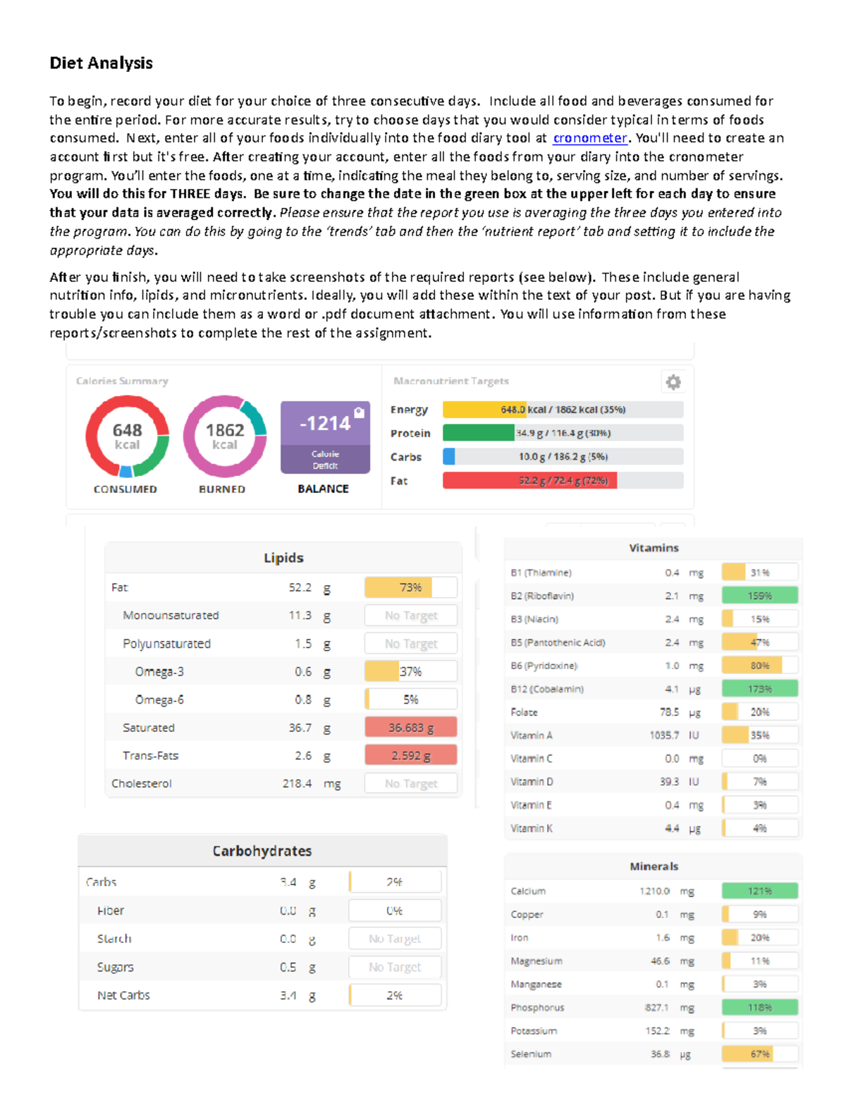 Diet Analysis with Cronometer lecture - Diet Analysis To begin, record ...