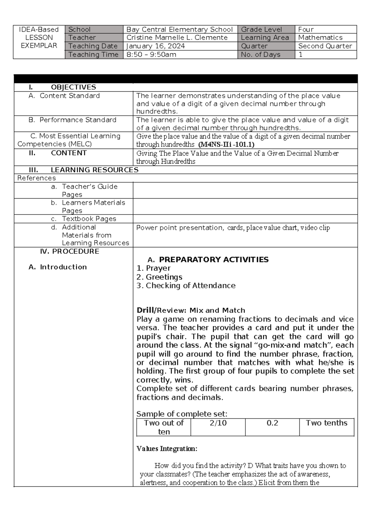 2nd Q-COT-MATH - Lesson Plan in CO Math - I. OBJECTIVES A. Content ...