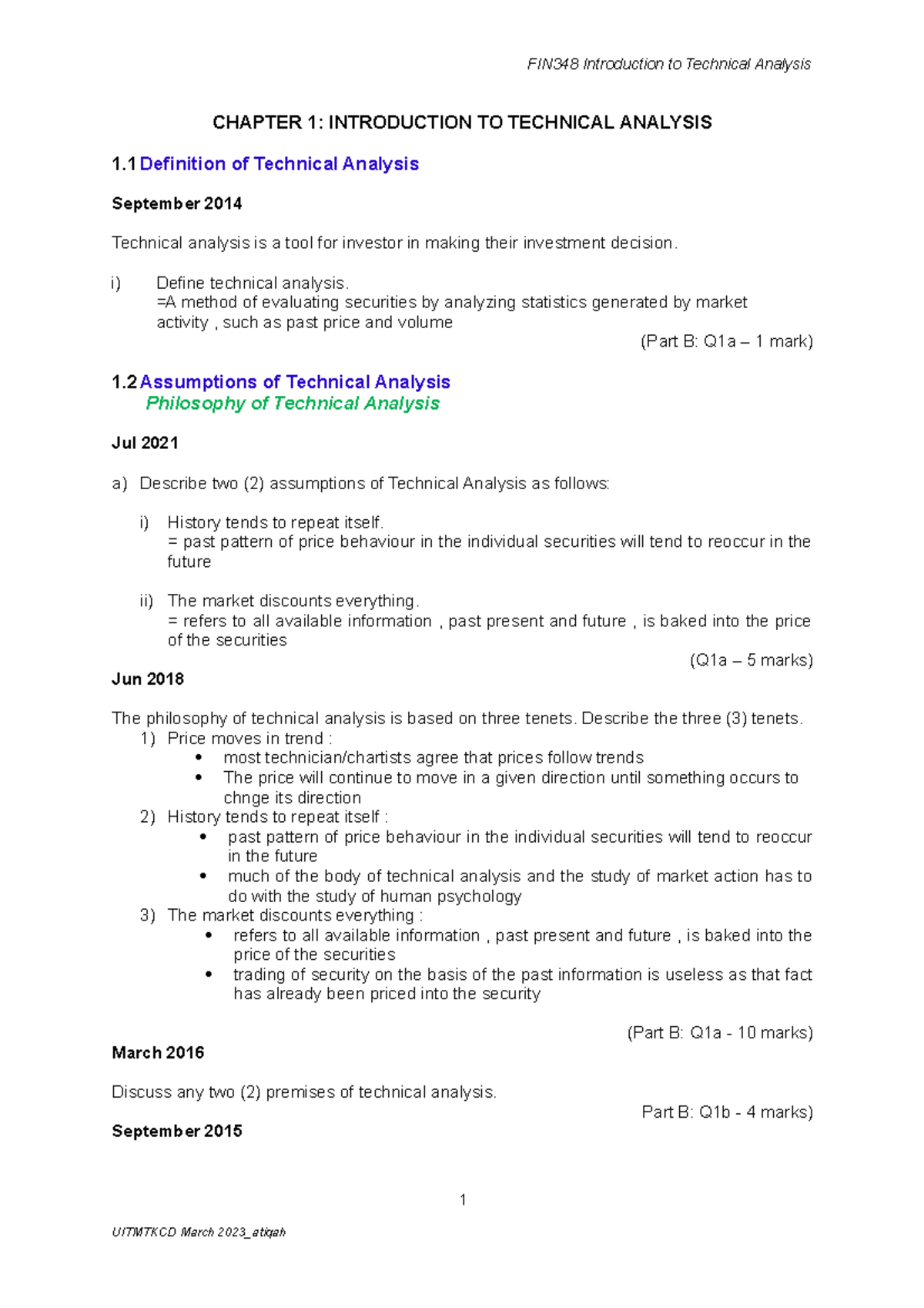 FIN348 Tutorial Chapter 1 - CHAPTER 1: INTRODUCTION TO TECHNICAL ...