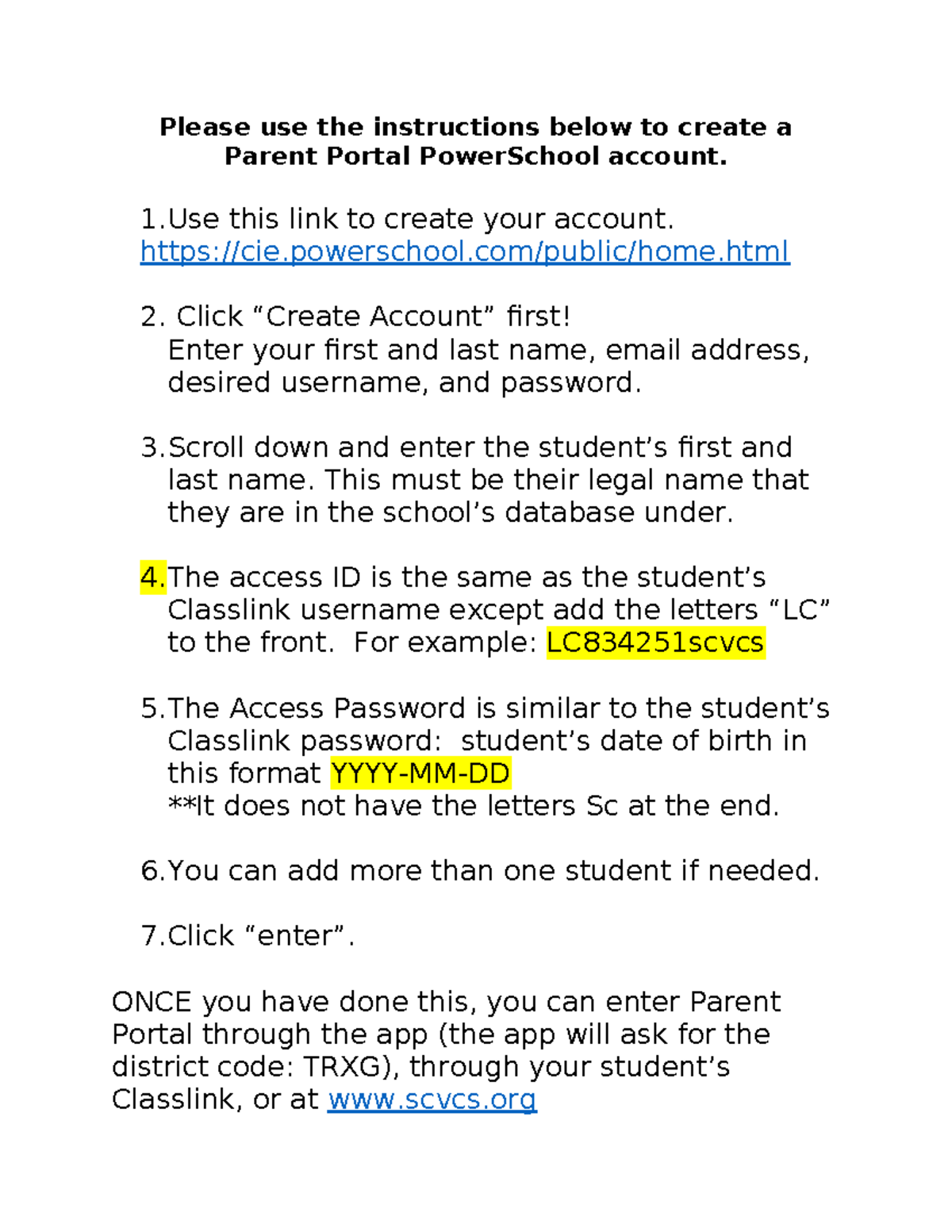 Power School Parent Portal Directions - Please use the instructions ...
