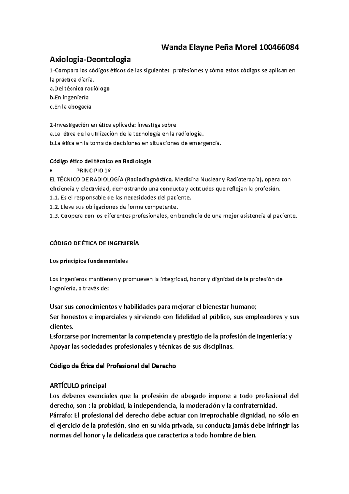Tarea 2.1 bioética - Práctica - Wanda Elayne Peña Morel 100466084 ...