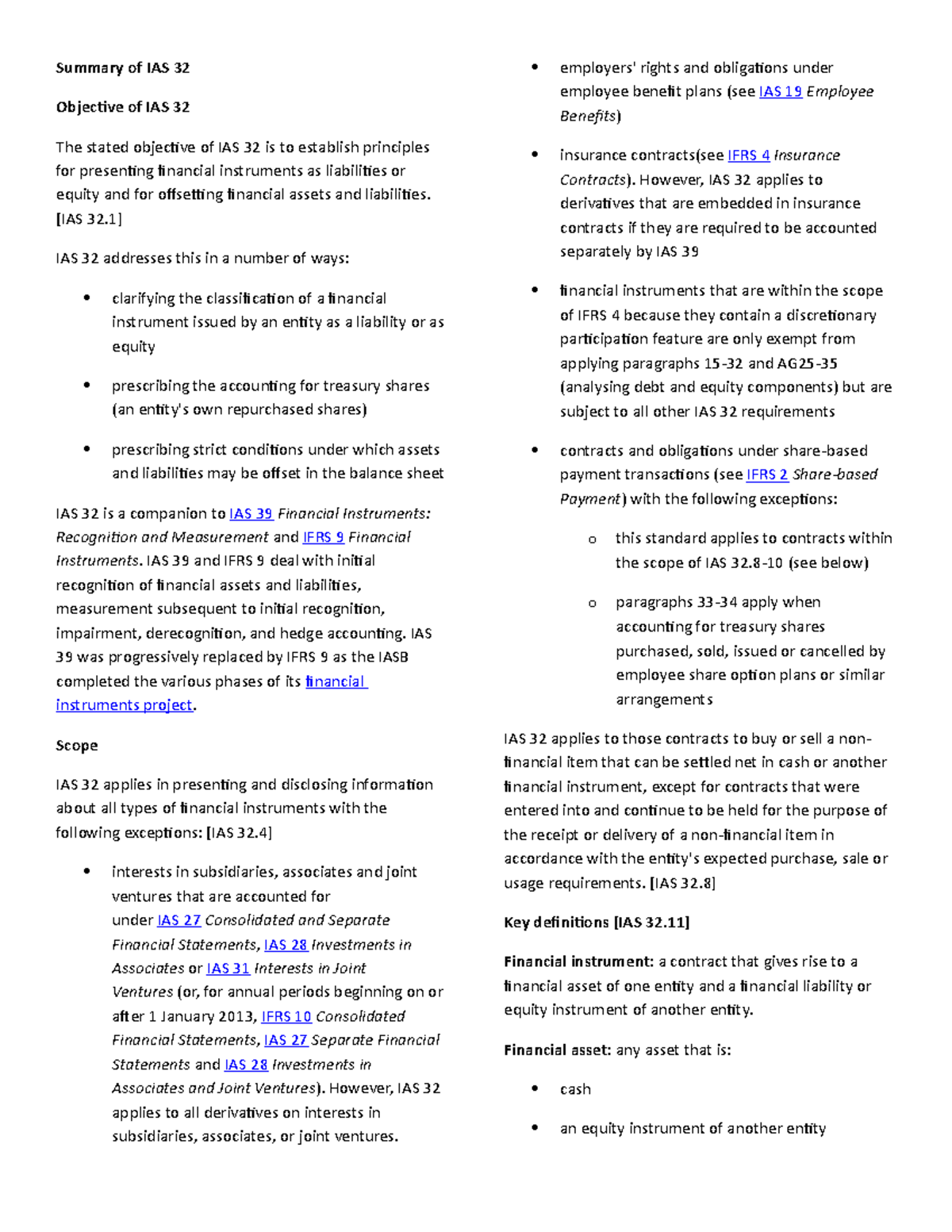 Summary Of IAS 32 Summary Of IAS 32 Objective Of IAS 32 The