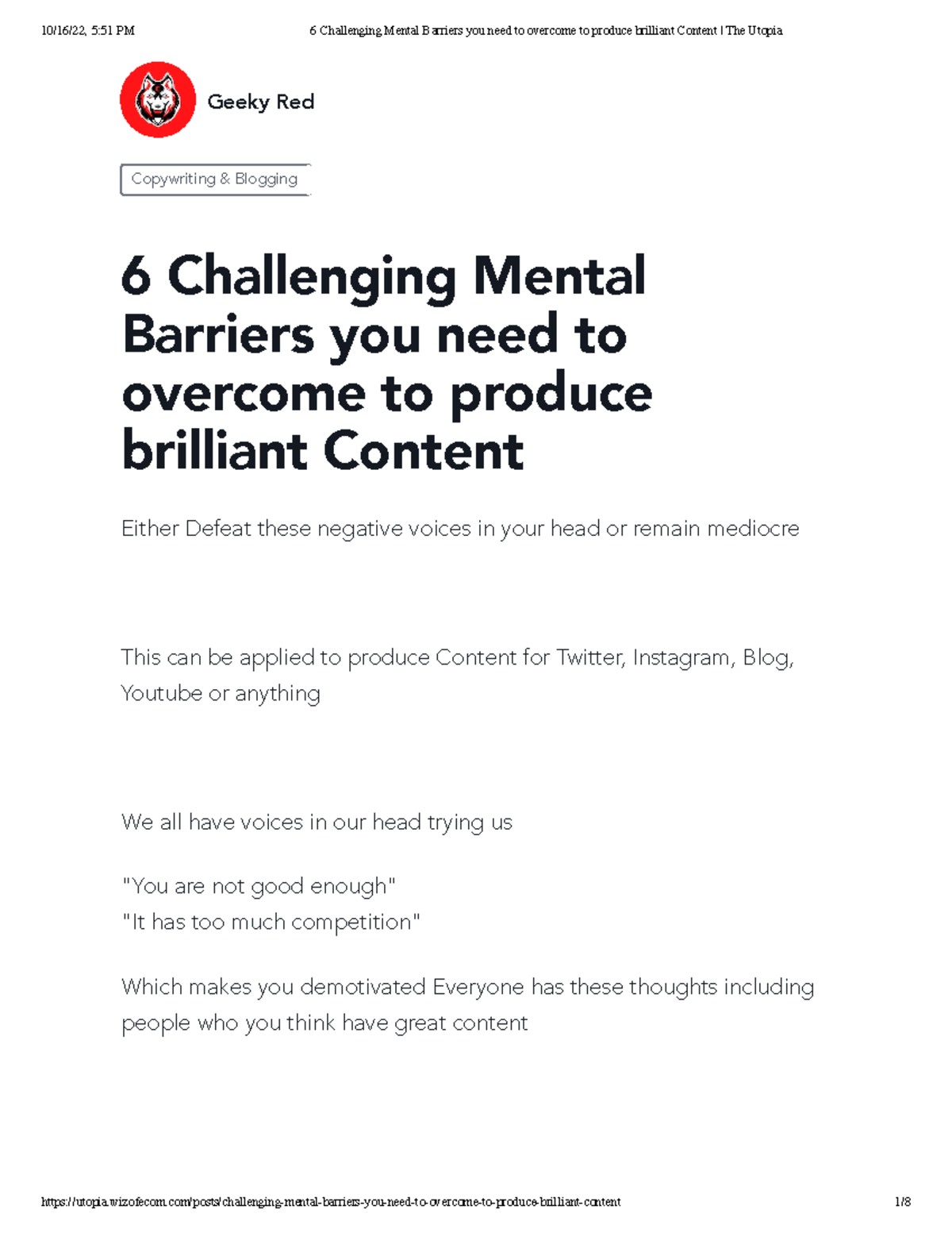 6 Challenging Mental Barriers you need to overcome to produce brilliant ...